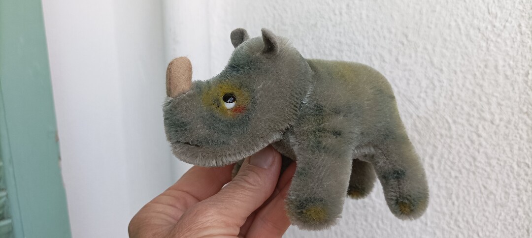 Vintage 1960's,steiff Nosy Rhinoceros,baby Rhino,gray,grey Mohair Hippo ...