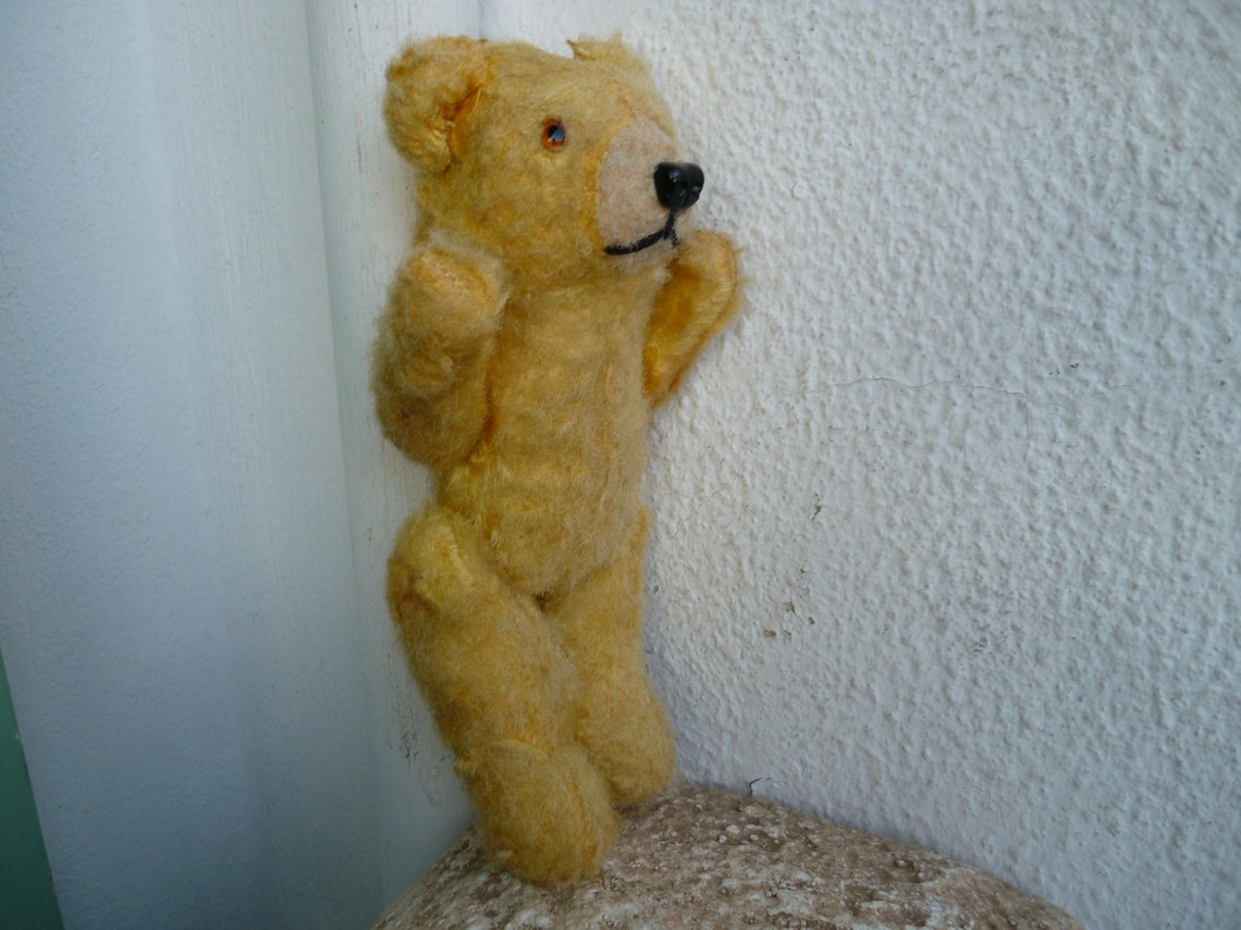 Small,9''vintage,primitive,plush,wood Stuffed,teddy Bear,wire Jointed ...