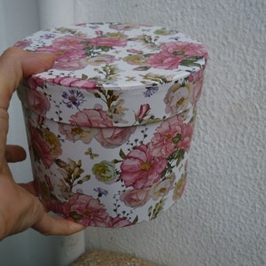 Pair,shabby Chic,small,round Boxes,floral,paper-covered Card,storage or ...