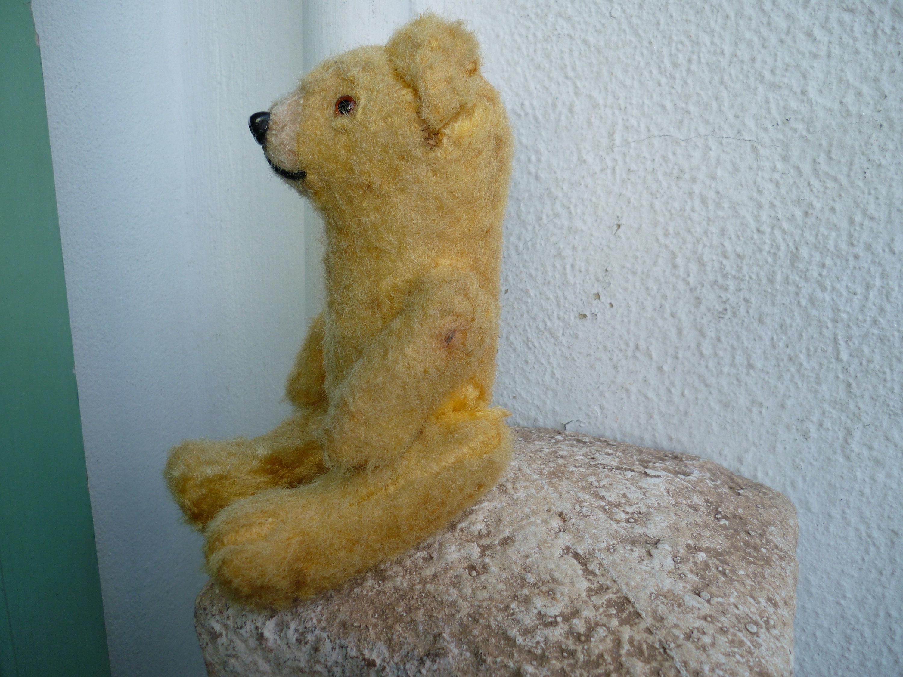 Small,9''vintage,primitive,plush,wood Stuffed,teddy Bear,wire Jointed ...