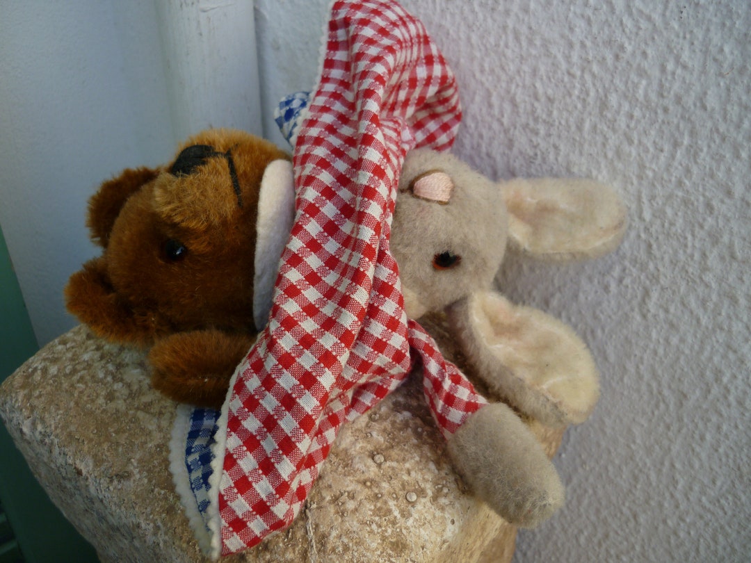 Vintage Trudi,topsy Turvy,plush Bunny Rabbit & Bear,glass Eyes ...