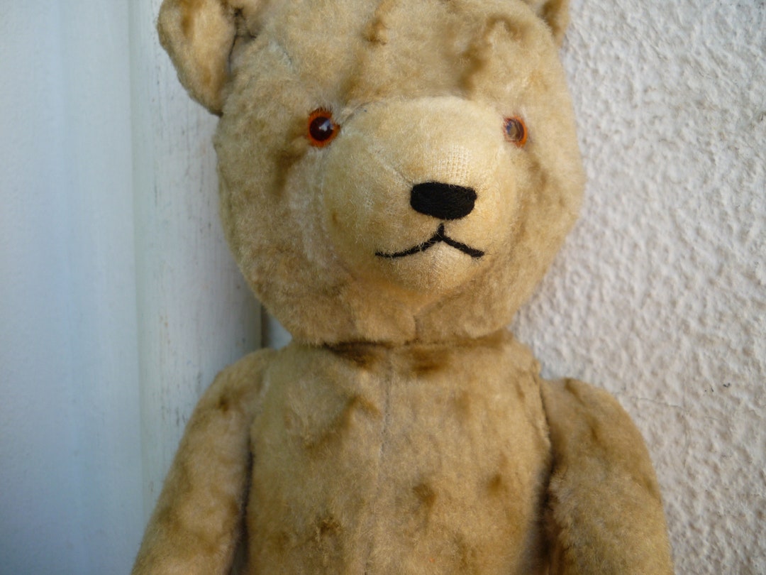 Vintage,15'' Fully Jointed,teddy Bear,wood Stuffed,very Worn,threadbare ...