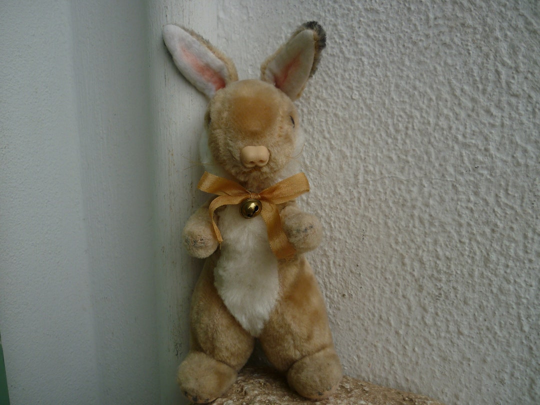 Vintage,8'' Plush,standing,bunny Rabbit,wood Stuffed Toy,fixed Position ...