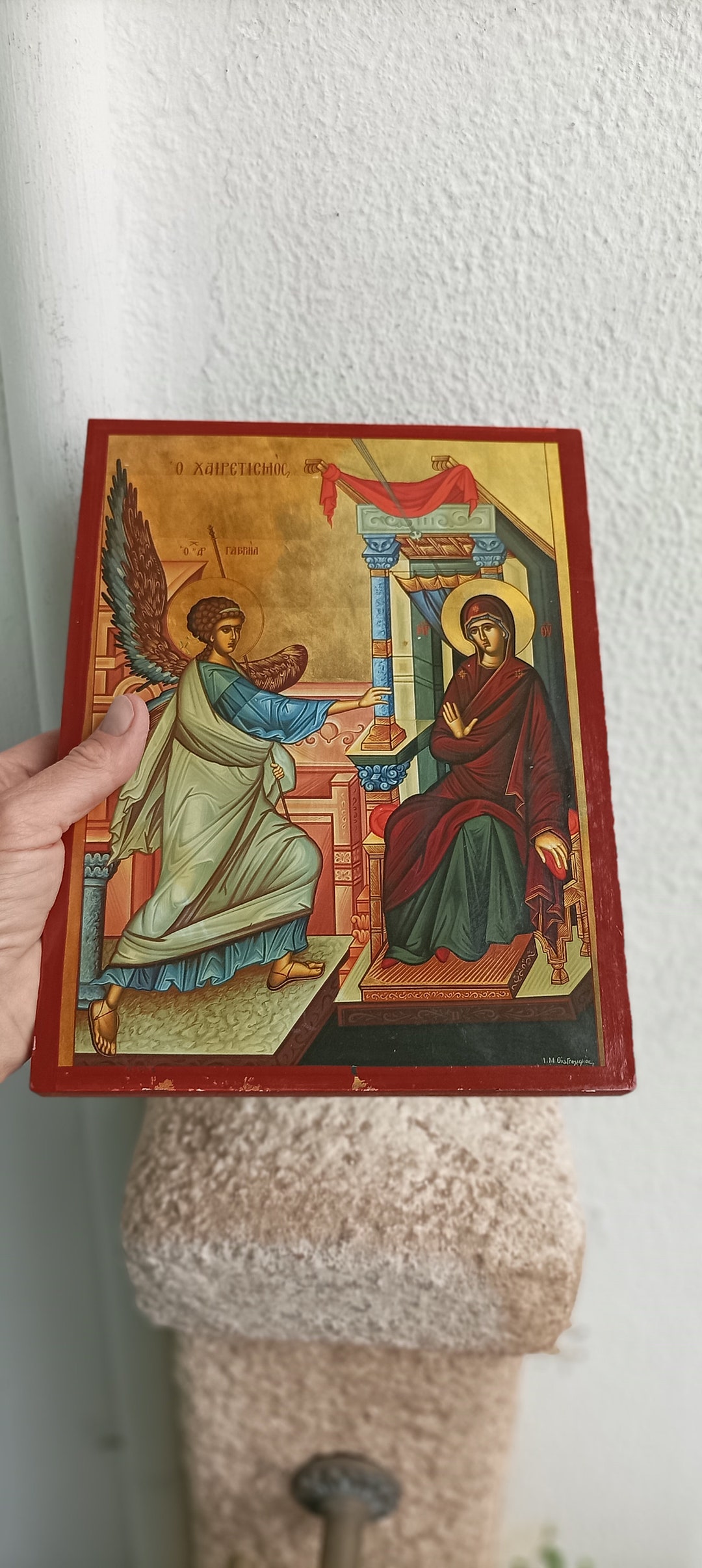 Vintage Greek Icon,the Annunciation of the Blessed Virgin Mary,angel ...