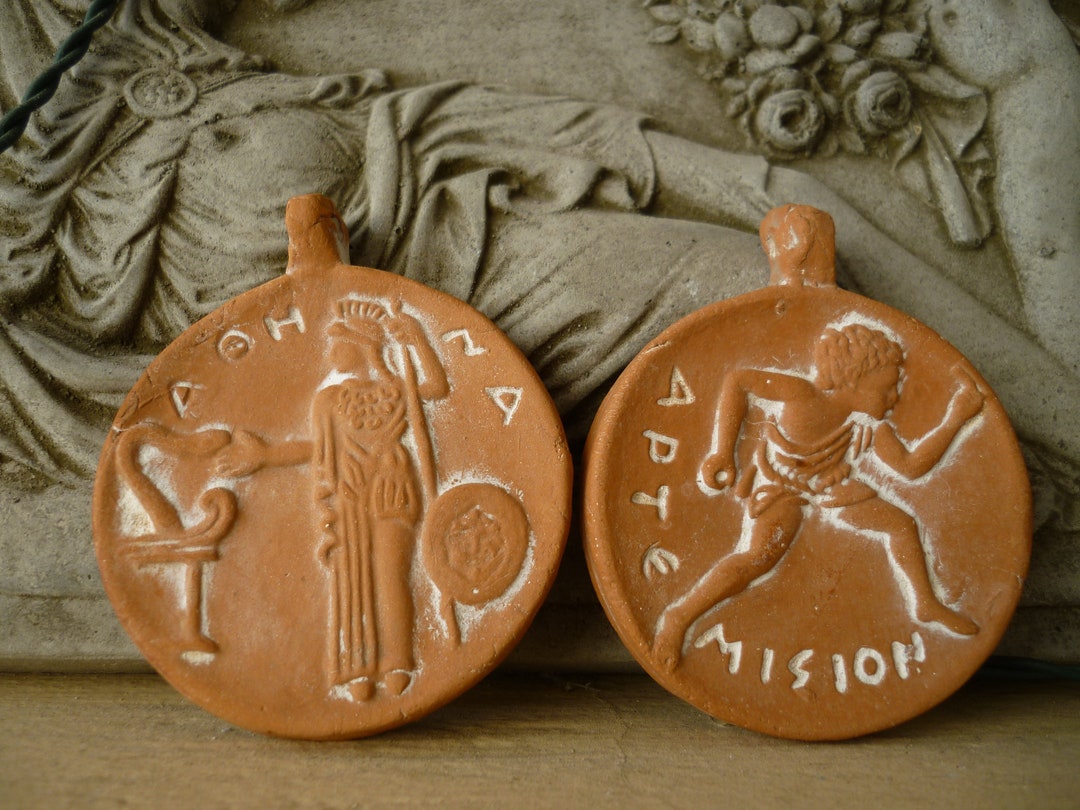 2 Small,vintage,greek Clay Medals,decorative Terracotta Medallions ...