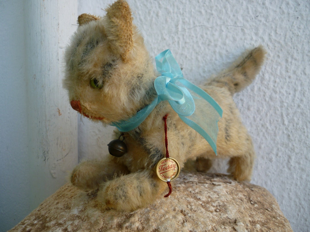 Vintage,teddy Hermann,mohair Cat,kitten,stitched Nose,filament Whiskers ...