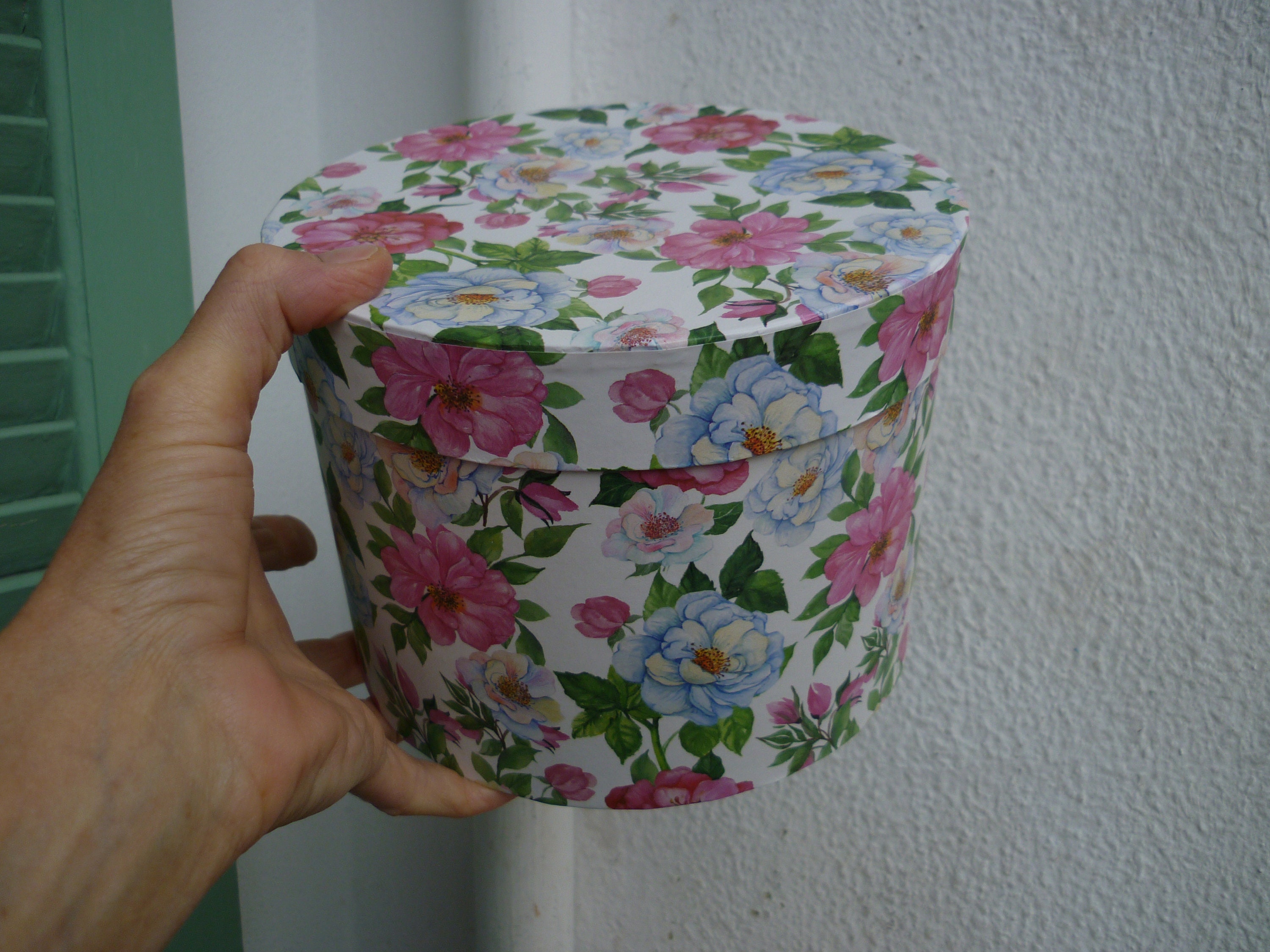 Pair,shabby Chic,small,round Boxes,floral,paper-covered Card,storage or ...