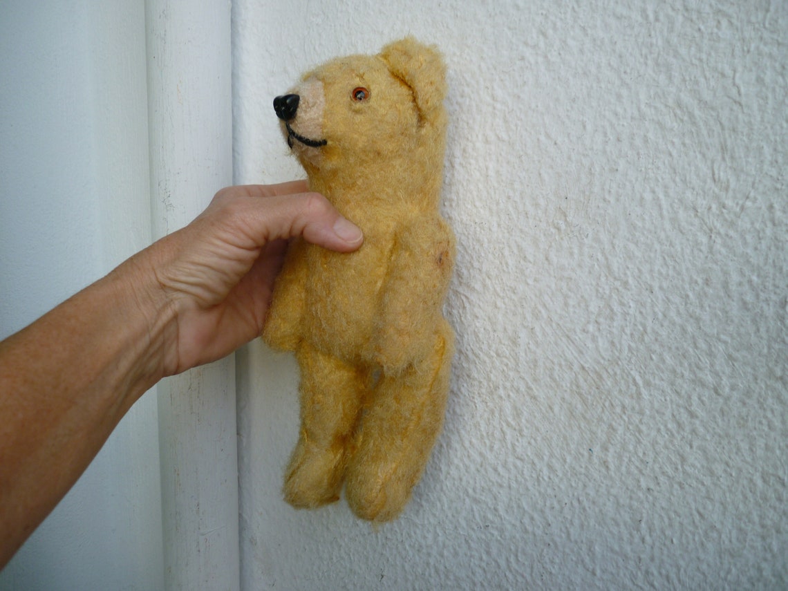 Small,9''vintage,primitive,plush,wood Stuffed,teddy Bear,wire Jointed ...