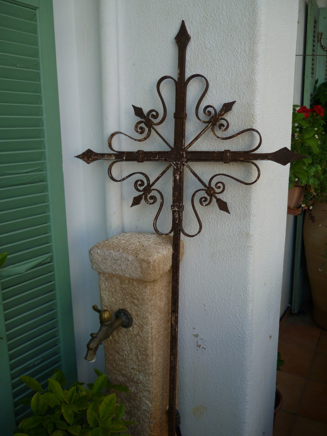 Antique,original,victorian,wrought Iron,rusty Grave Marker,cross ...