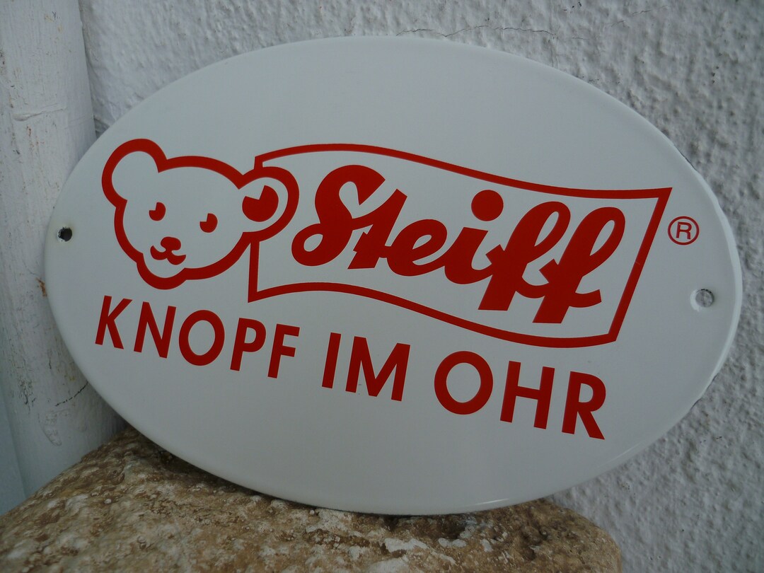 Vintage Steiff,small,enamel Advertising Plaque,knopf Im Ohr,oval,red ...