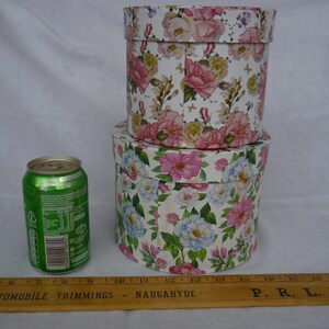 Pair,shabby Chic,small,round Boxes,floral,paper-covered Card,storage or ...