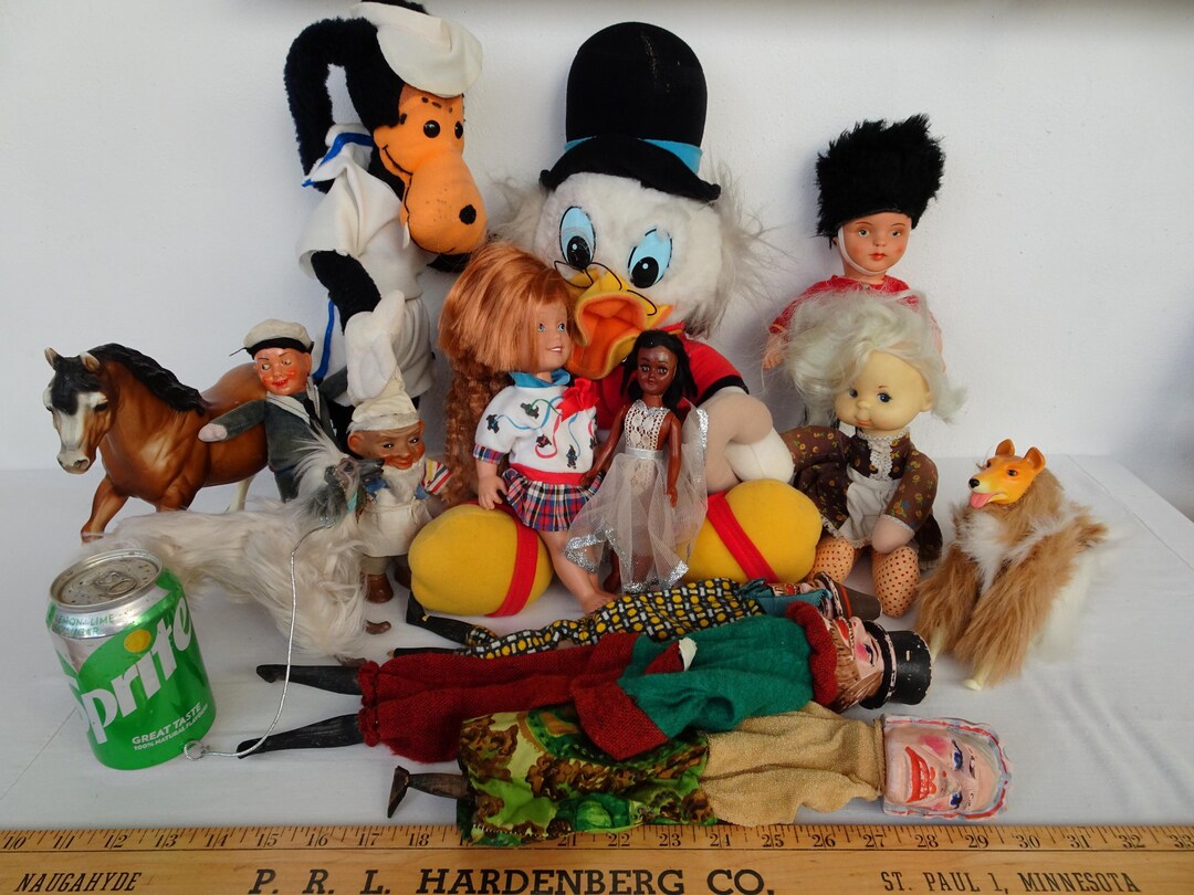 Lot of 14,vintage,plush,wood,plastic Toys,dolls,very Worn With Many ...