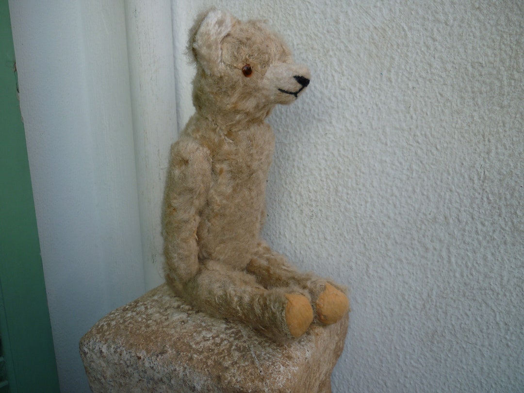 Small,13 ''vintage,primitive,plush,wood Stuffed,teddy Bear,wire Jointed ...