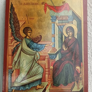 Vintage Greek Icon,the Annunciation of the Blessed Virgin Mary,angel ...