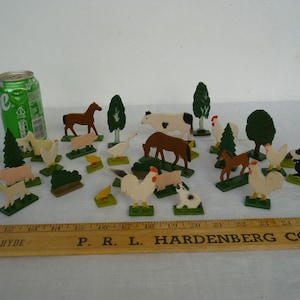 Vintage,30 Piece,putz,farm Animals,figures & Trees,flat,carved,wooden ...