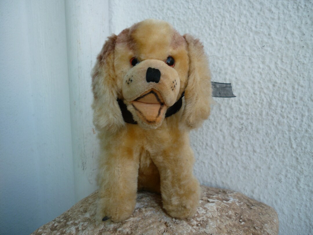 Vintage,wood Stuffed,plush Dog,glass Eyes,fixed,sitting Position. - Etsy