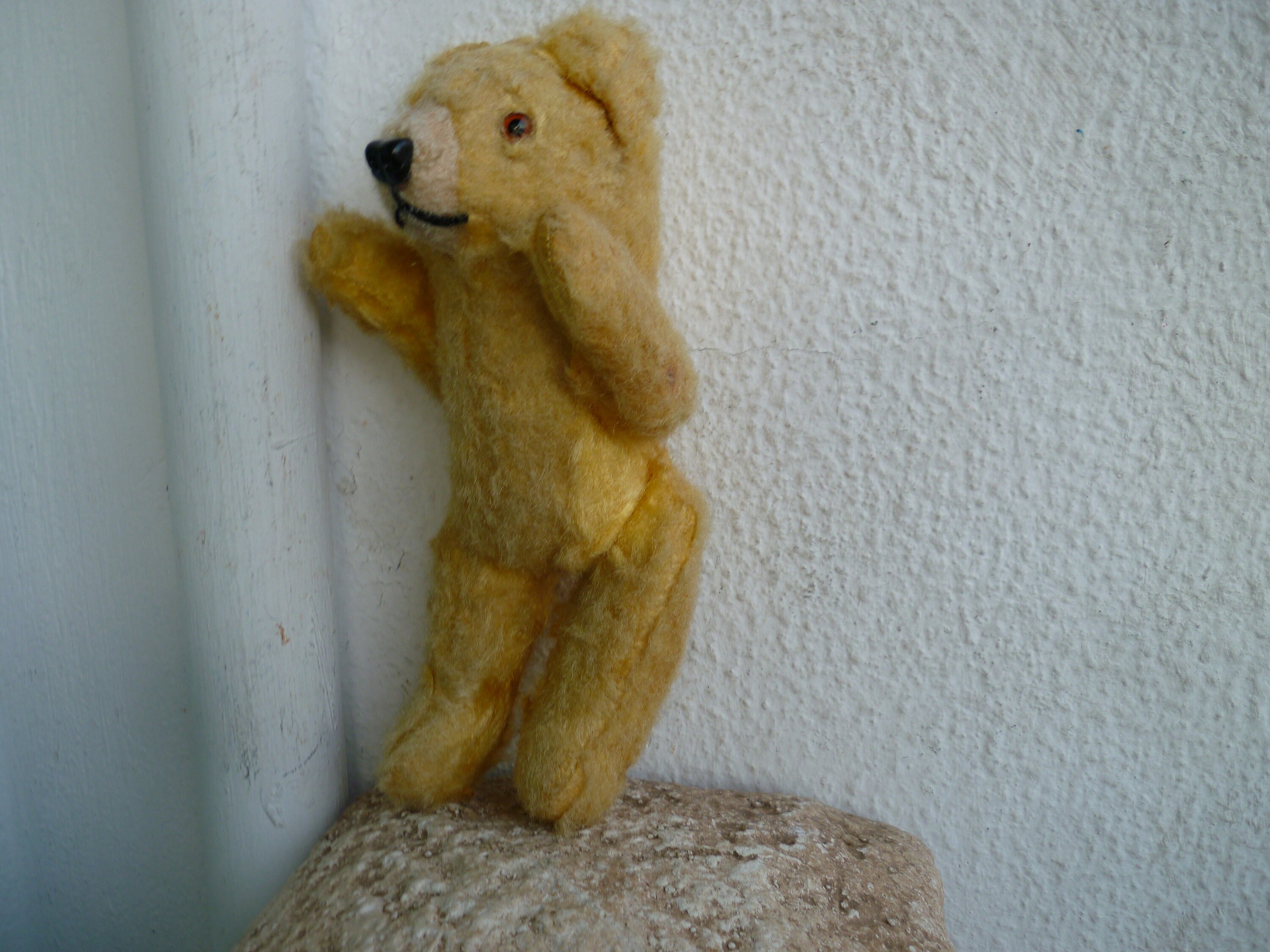 Small,9''vintage,primitive,plush,wood Stuffed,teddy Bear,wire Jointed ...
