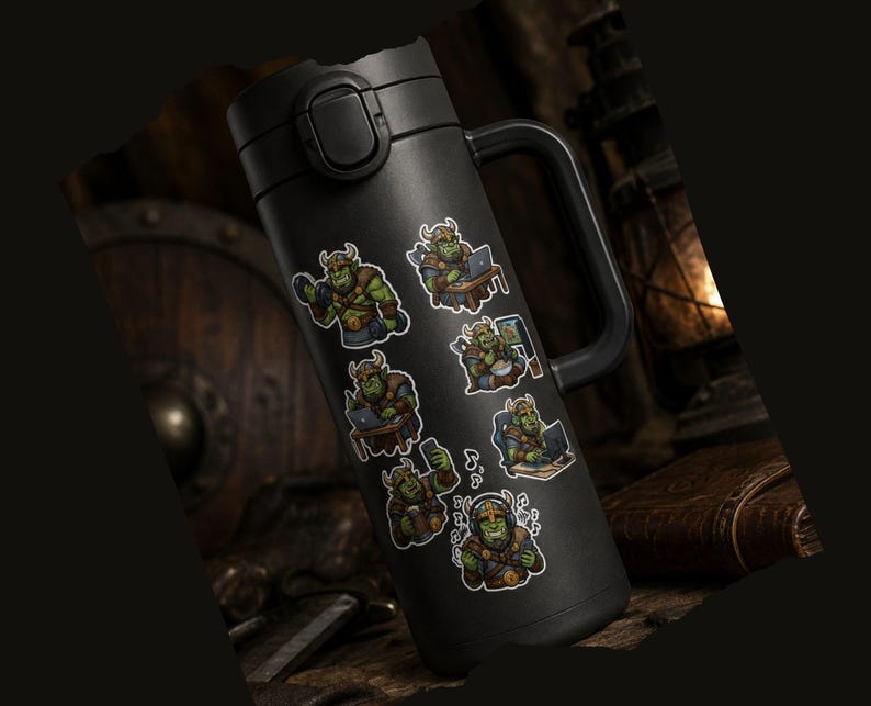 Funny Orc Sticker Pack, Viking Gamer Decals, Fantasy Planner Stickers ...