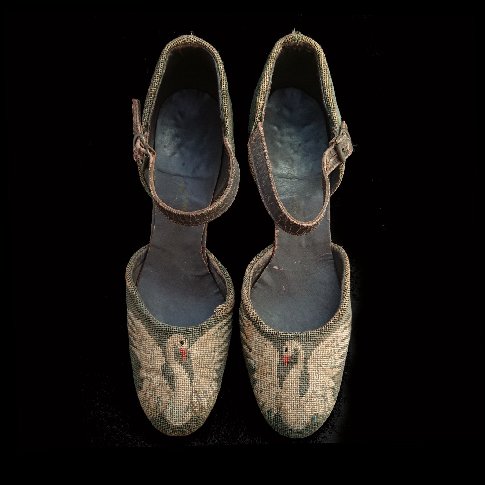 Antique Art DECO SWAN SHOES, Hand Painted Swans With Outstretched Wings ...