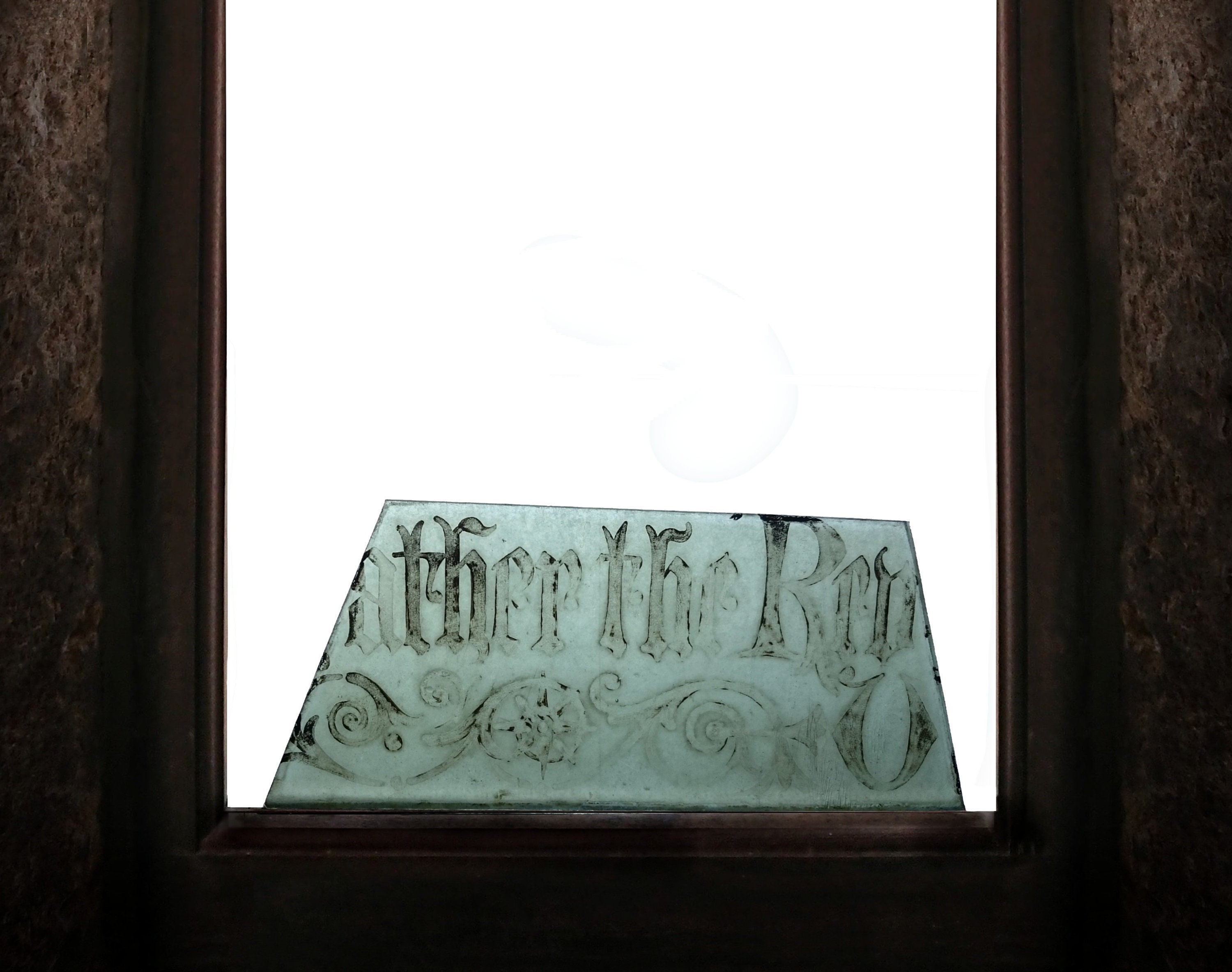 Antique Stained Glass, Gothic 'ghost' Inscription, Timeworn Beauty ...
