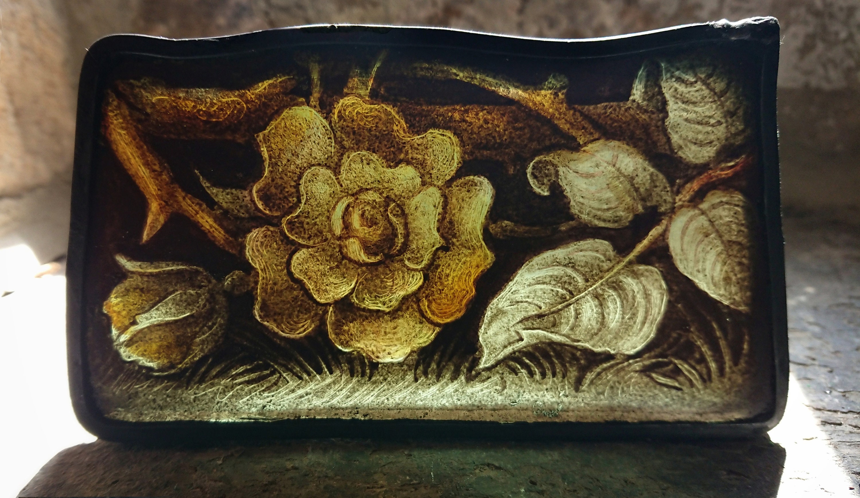 Antique Gothic Stained Glass, Yellow Rose & Rosebud Flowers, Sacred ...