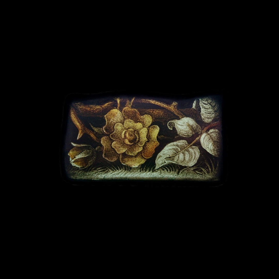 Antique Gothic Stained Glass, Yellow Rose & Rosebud Flowers, Sacred ...
