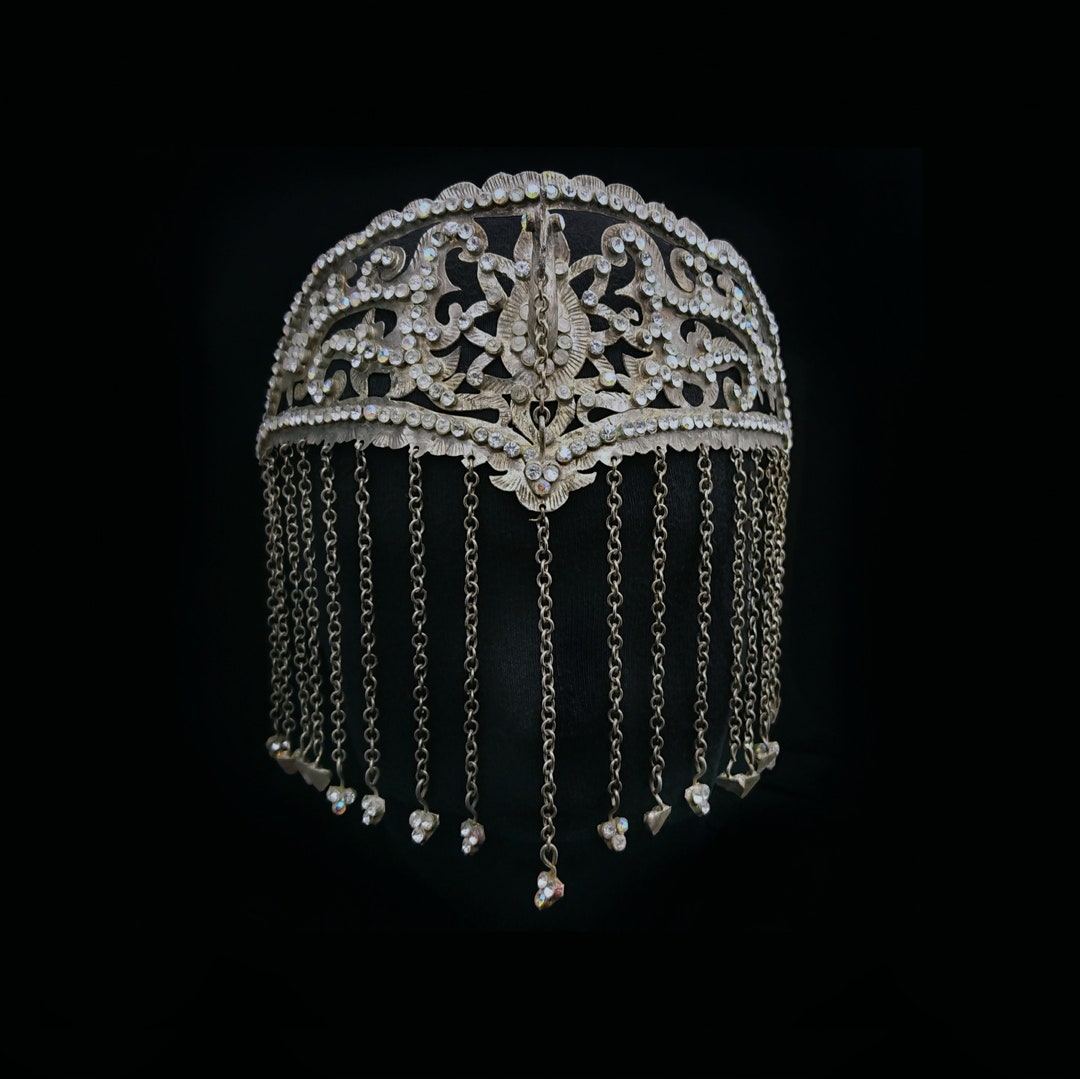 Vintage JAVA BRIDAL HEADDRESS, Silver Phoenix Tassels Veil Siangko ...