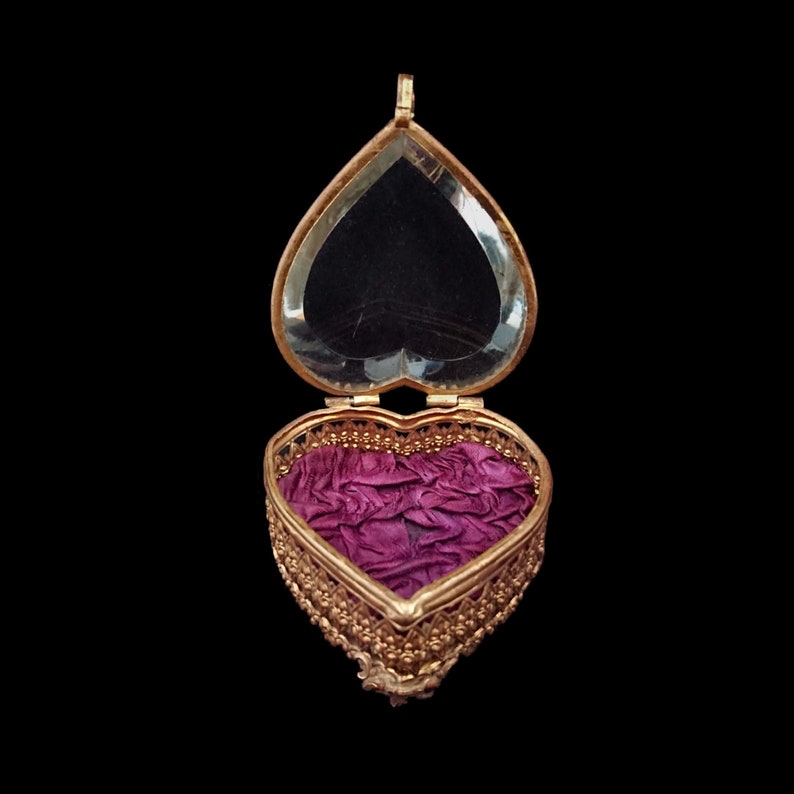 Antique HEART JEWELLERY CASKET French Ormolu Purple Silk & - Etsy