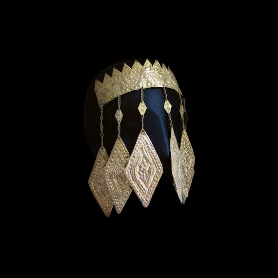 Vintage Minang Gold Veiled Headdress, Ceremonial Gold… - Gem