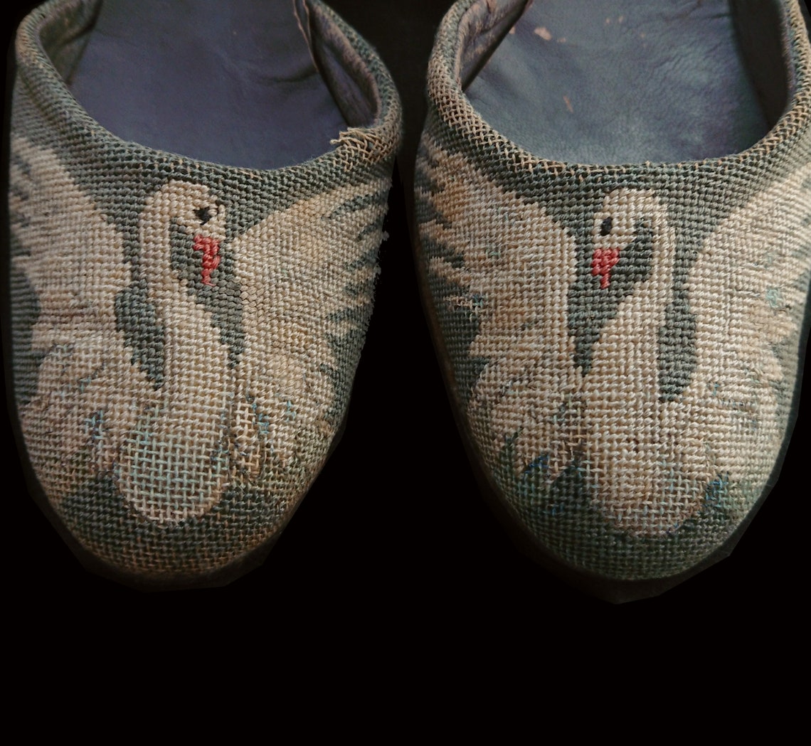 Antique Art DECO SWAN SHOES, Hand Painted Swans With Outstretched Wings ...