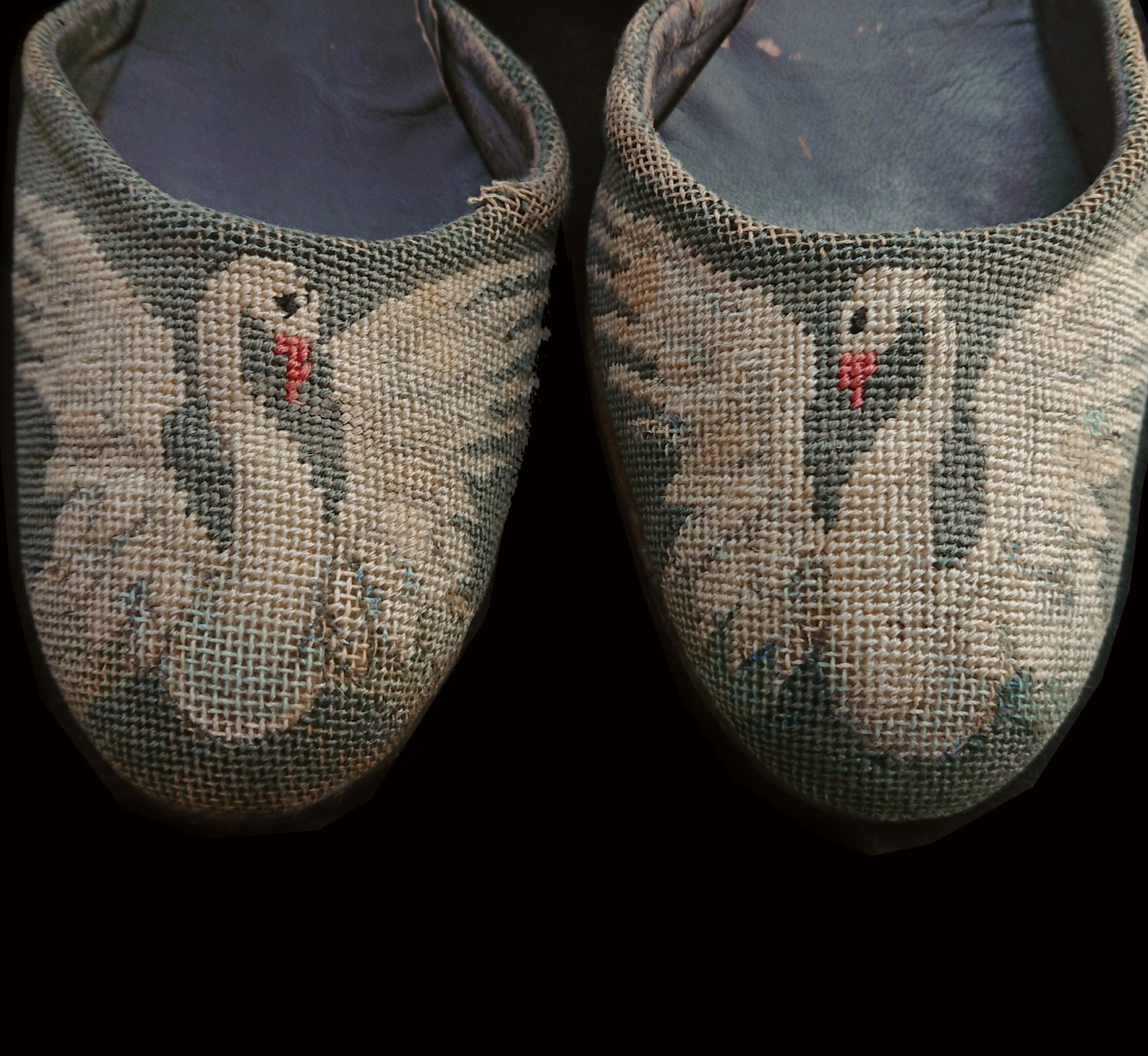 Antique Art DECO SWAN SHOES, Hand Painted Swans With Outstretched Wings ...