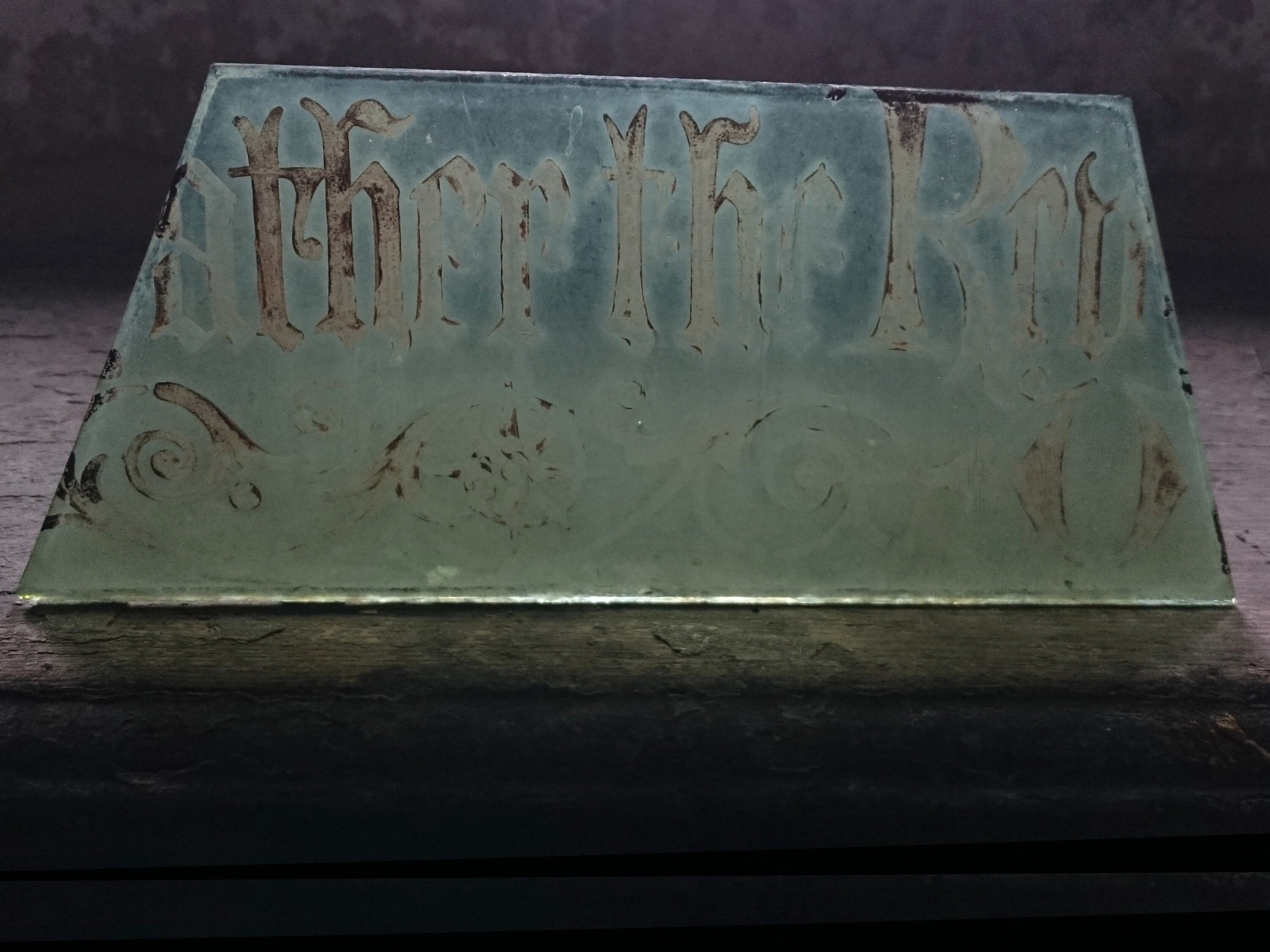 Antique Stained Glass, Gothic 'ghost' Inscription, Timeworn Beauty ...