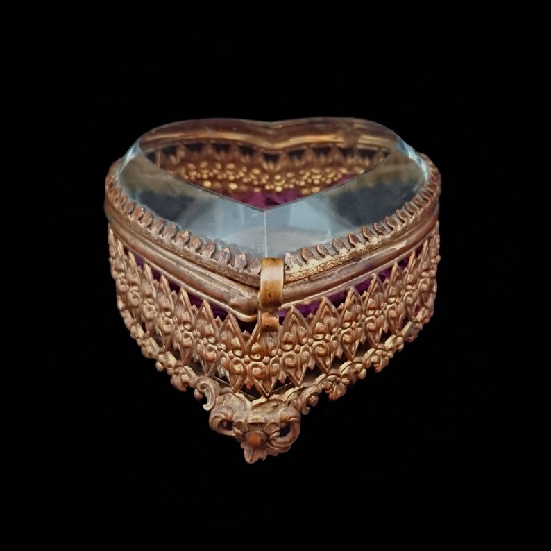 Antique HEART JEWELLERY CASKET French Ormolu Purple Silk & - Etsy