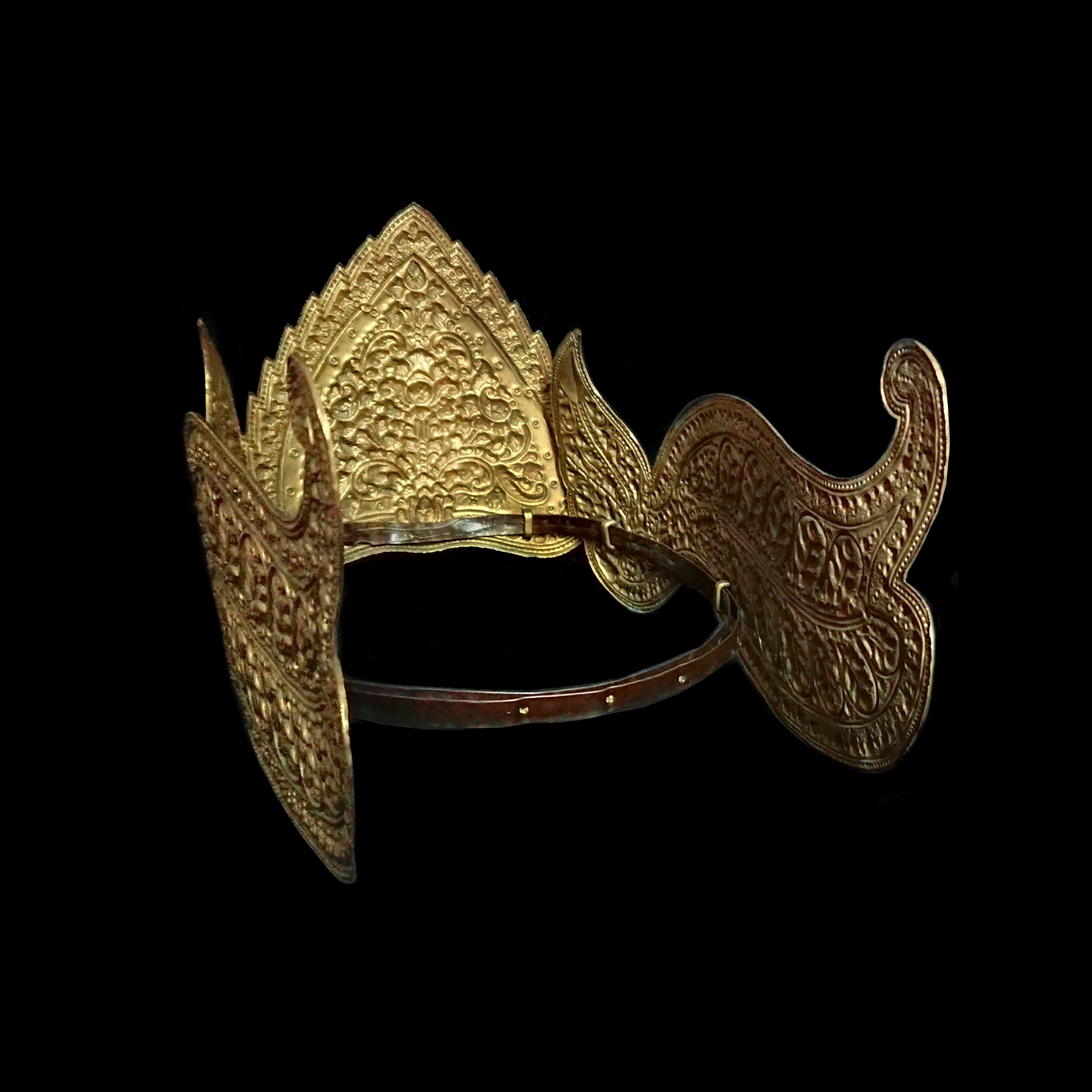 Vintage Golden Ceremonial Headdress, Traditional Indonesian Embossed ...