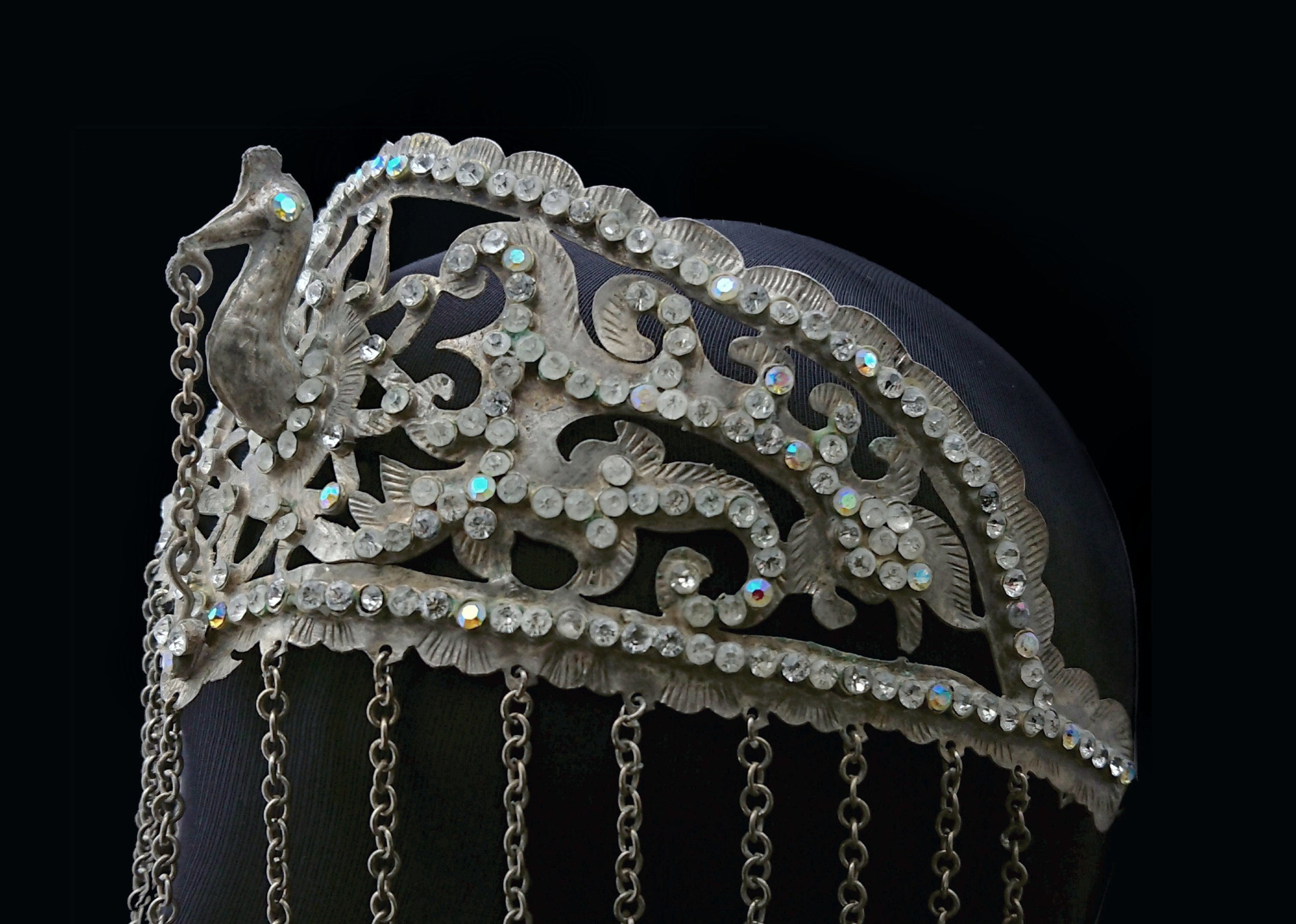 Vintage JAVA BRIDAL HEADDRESS, Silver Phoenix Tassels Veil Siangko ...