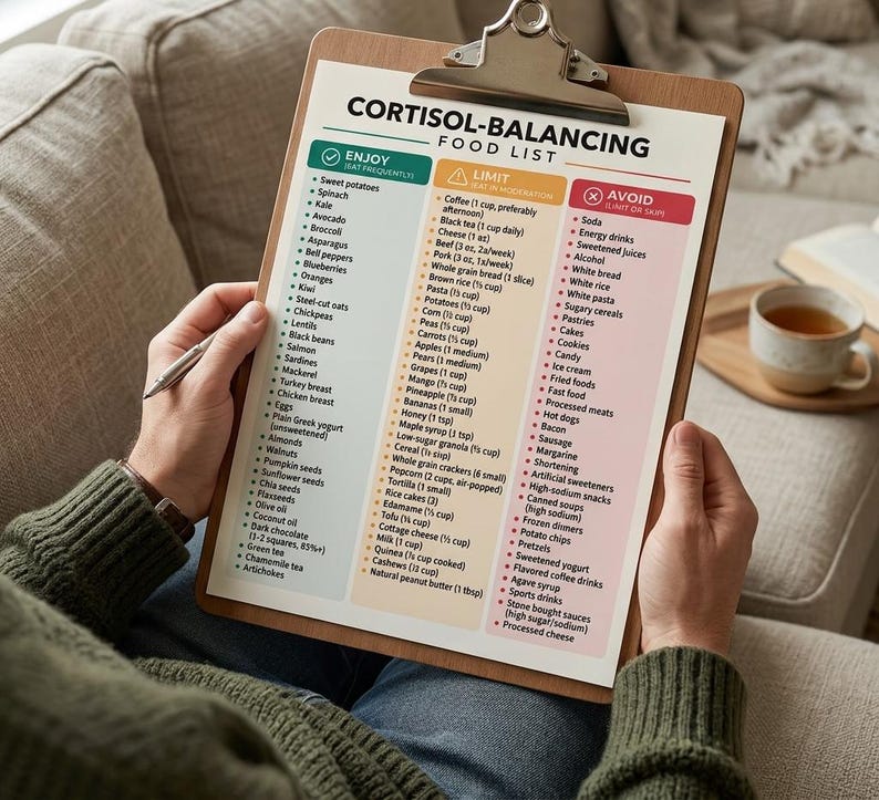Cortisol Balancing Food List Printable | Cortisol Diet Guide | Stress ...