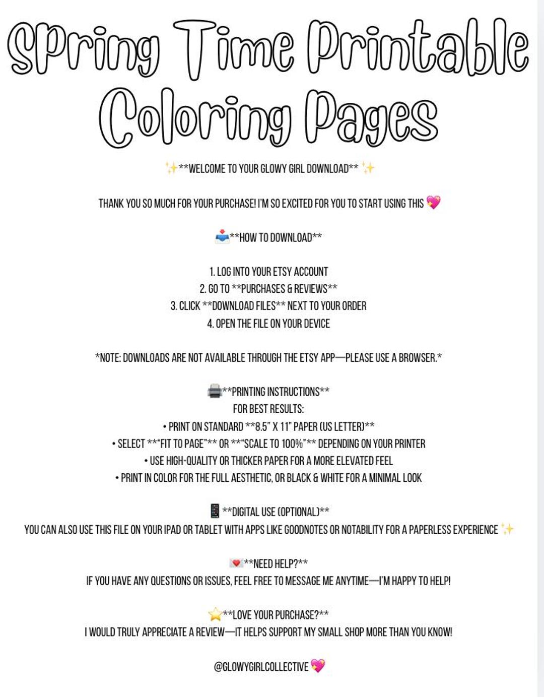 Spring Time Printable Coloring Sheets - Etsy