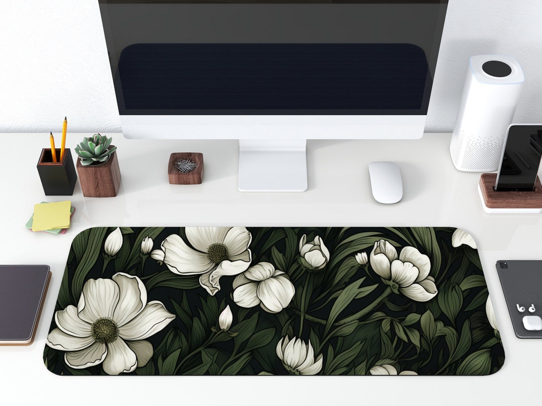 Earth Tone Decor Desk Mat | Nature Desk Decor | Floral Desk Mat | Dark ...