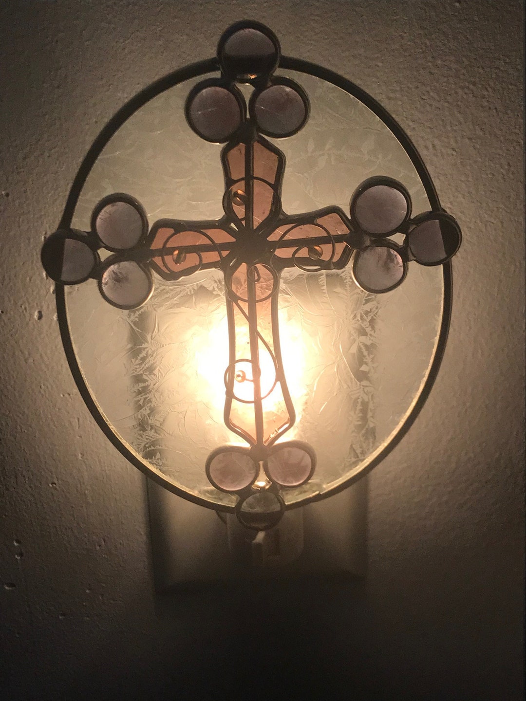 Stained Glass Cross Night Light Shades of Purple - Etsy