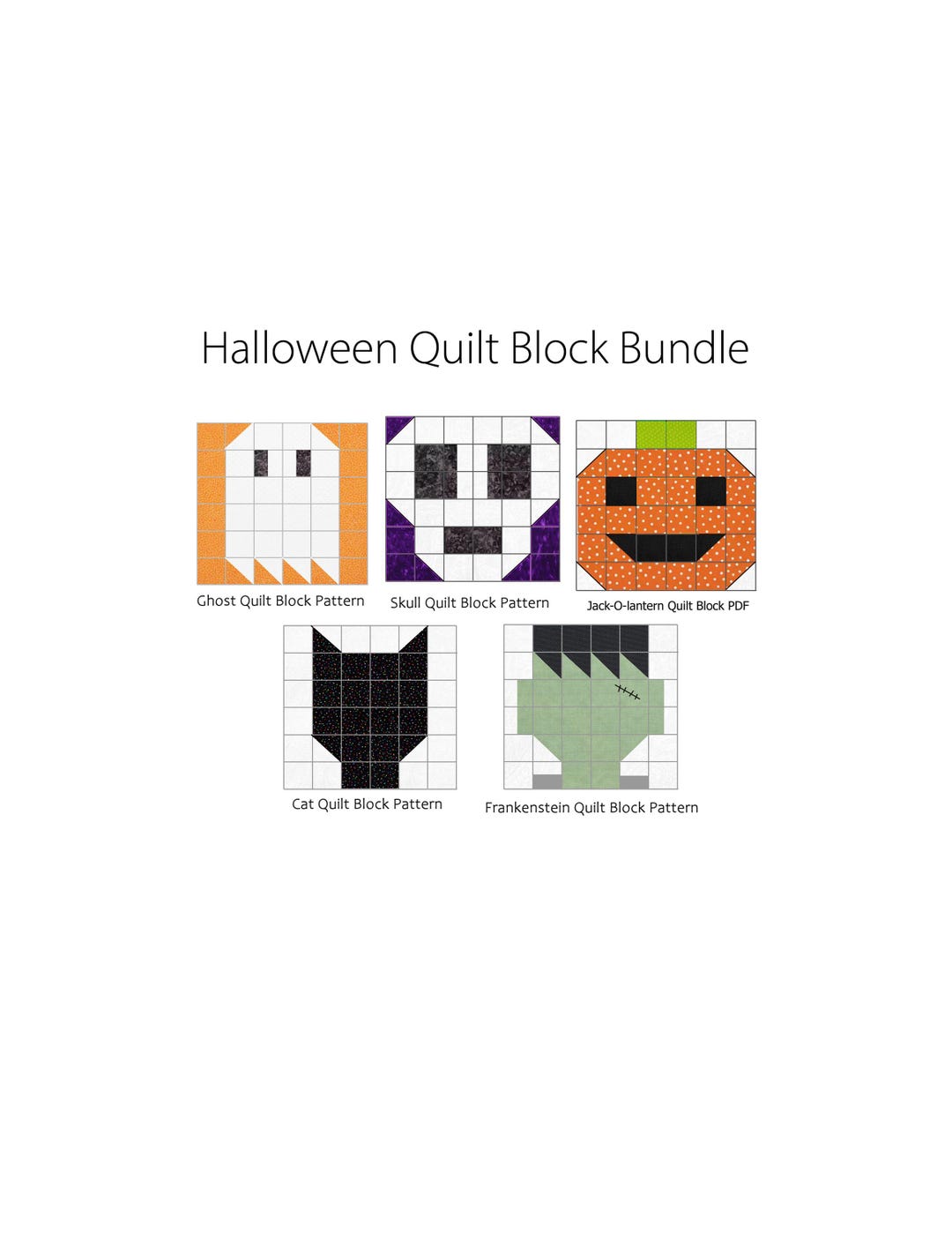 Halloween Quilt Block Pattern Bundle | 5 Spooky Quilt Block Sewing ...