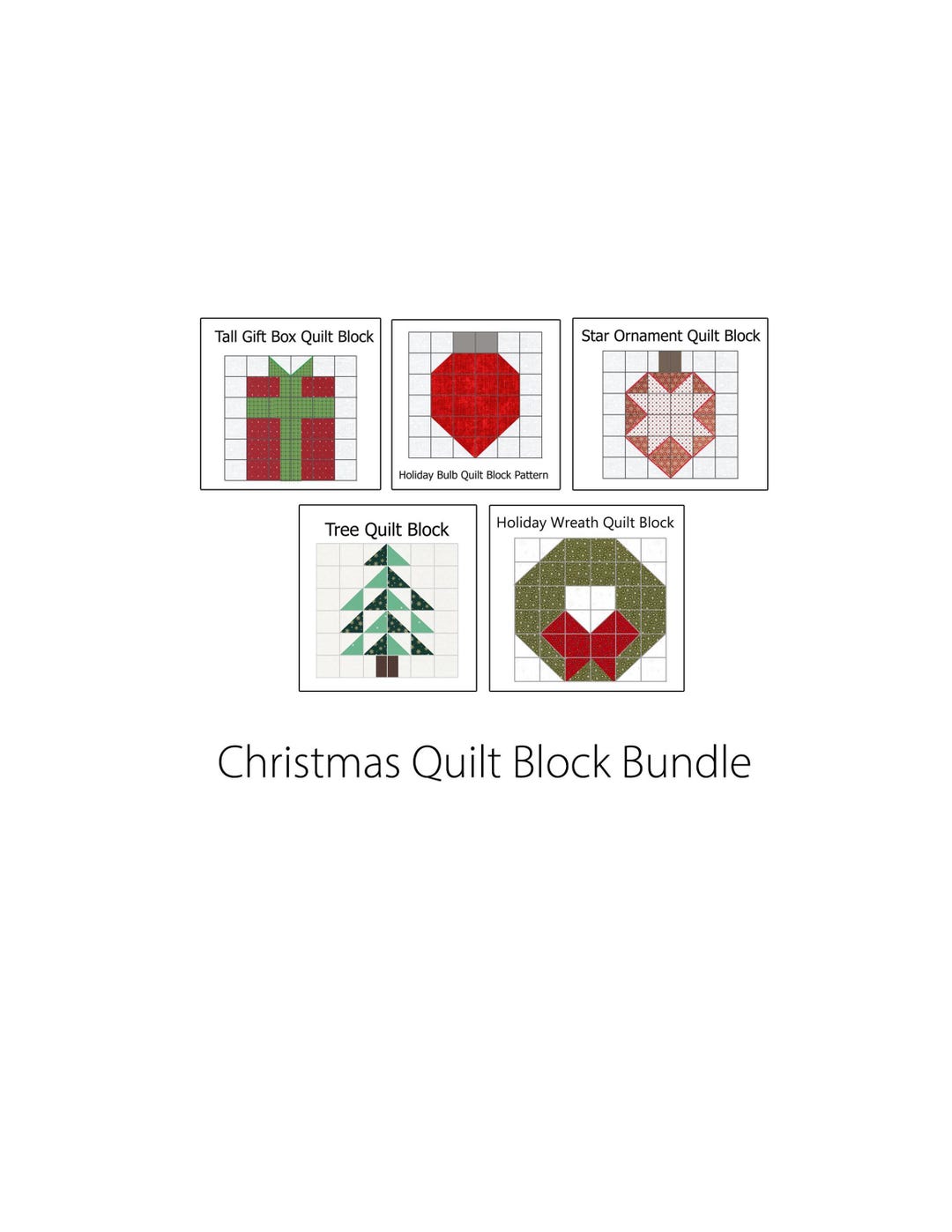 Holiday Quilt Block Pattern Bundle | 5 Christmas Quilt Block Sewing ...