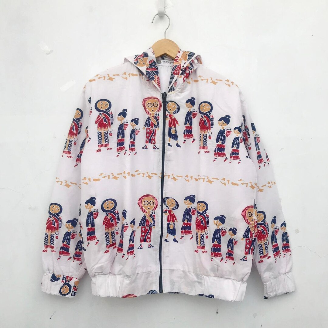 Ethnic Indonesia Batik Print Character Cotton Woman's Hooded Jacket ...