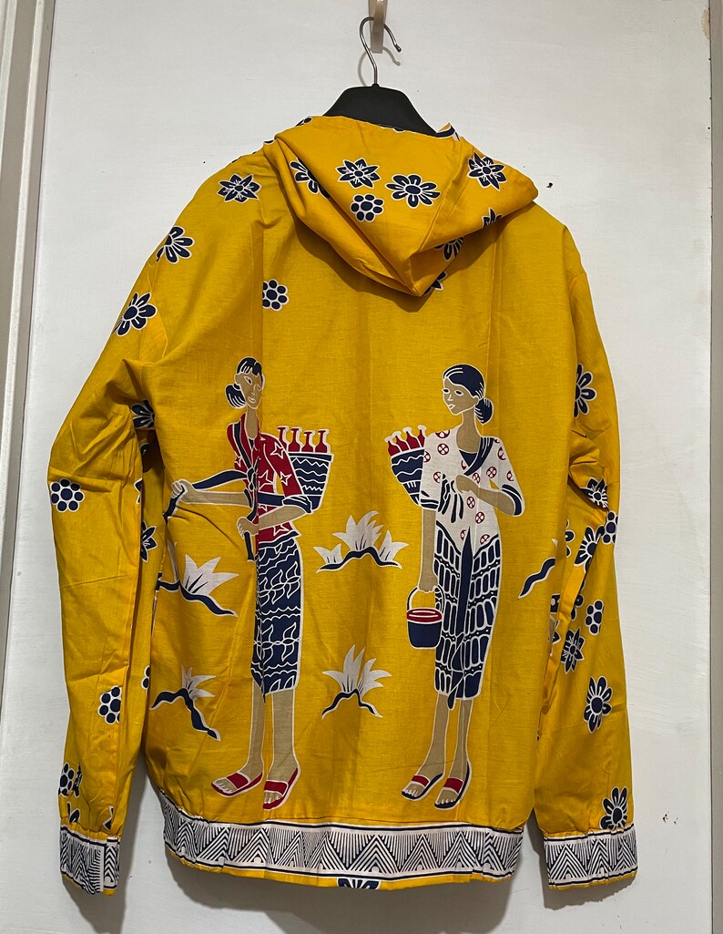 Ethnic Indonesia Batik Print Character Cotton Woman's Hooded Jacket ...