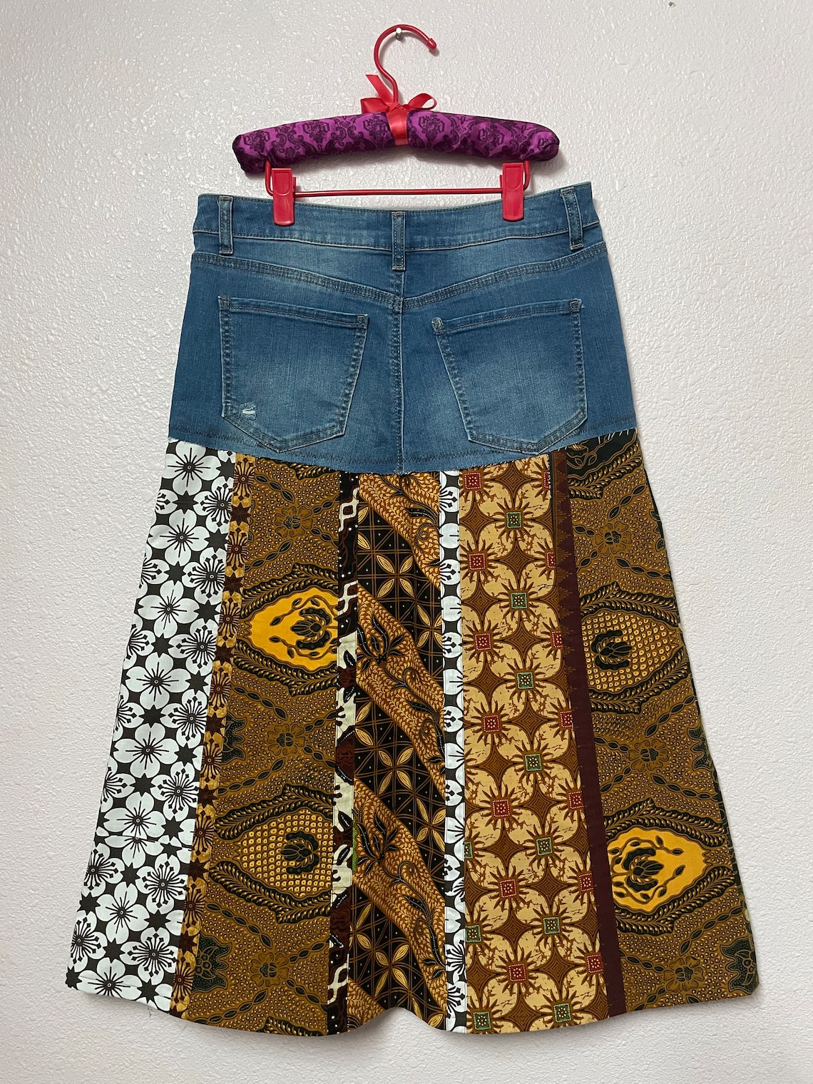 Handmade Denim Batik Indonesia Patchwork A Line Maxi Long Skirt Fully ...