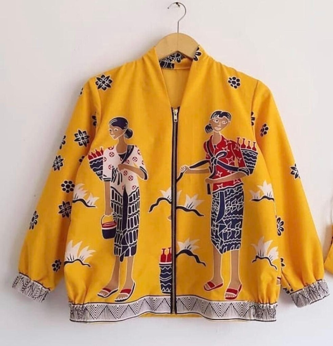 Ethnic Indonesia Batik Print Character Cotton Woman's Hooded Jacket ...