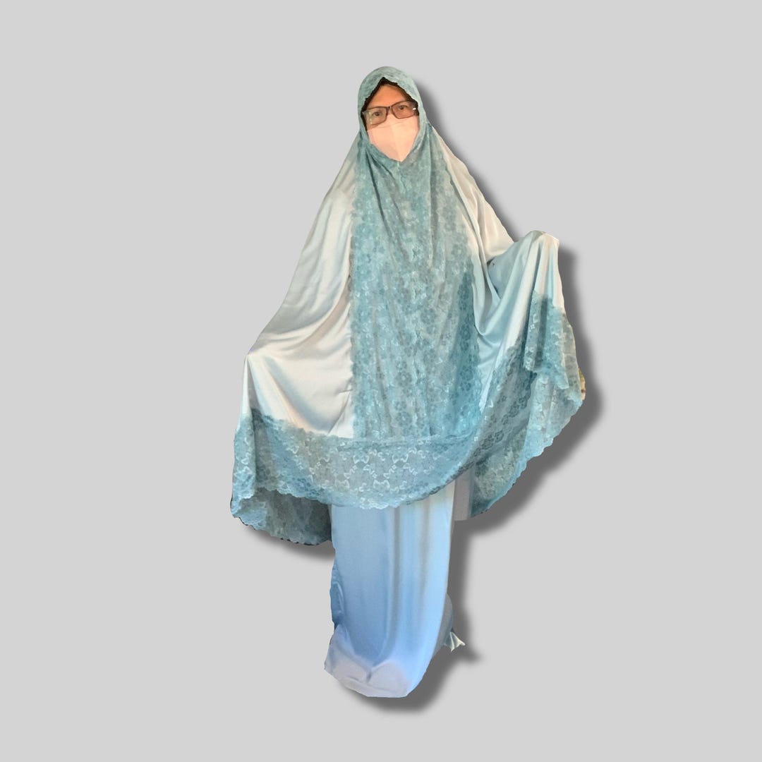 2 Pc Muslim Women Shalat Prayer Set | Lace Silky Slip on Zipper Hijab ...