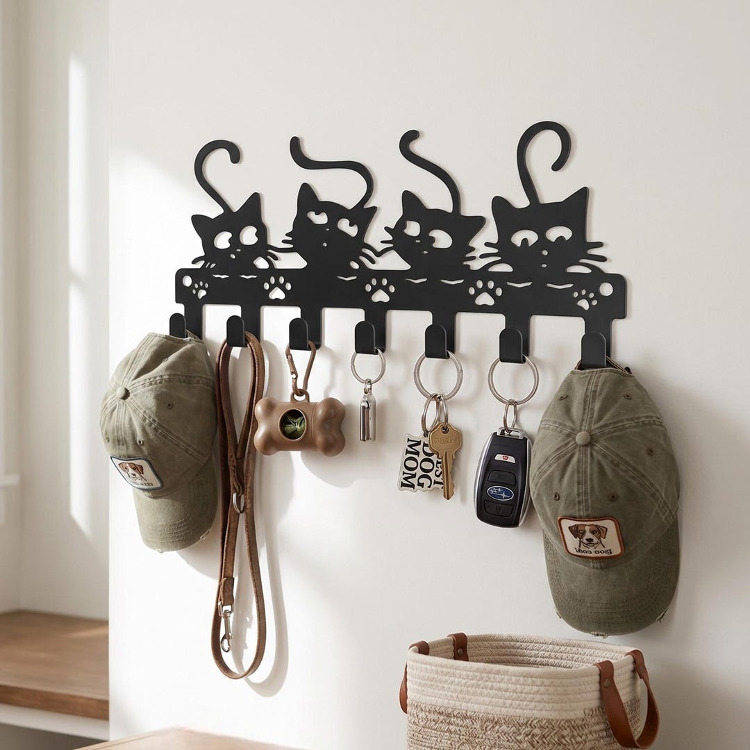 Cats Metal Key Holder, Cat Wall Key Hook, Entryway Organizer, Cute Cat ...