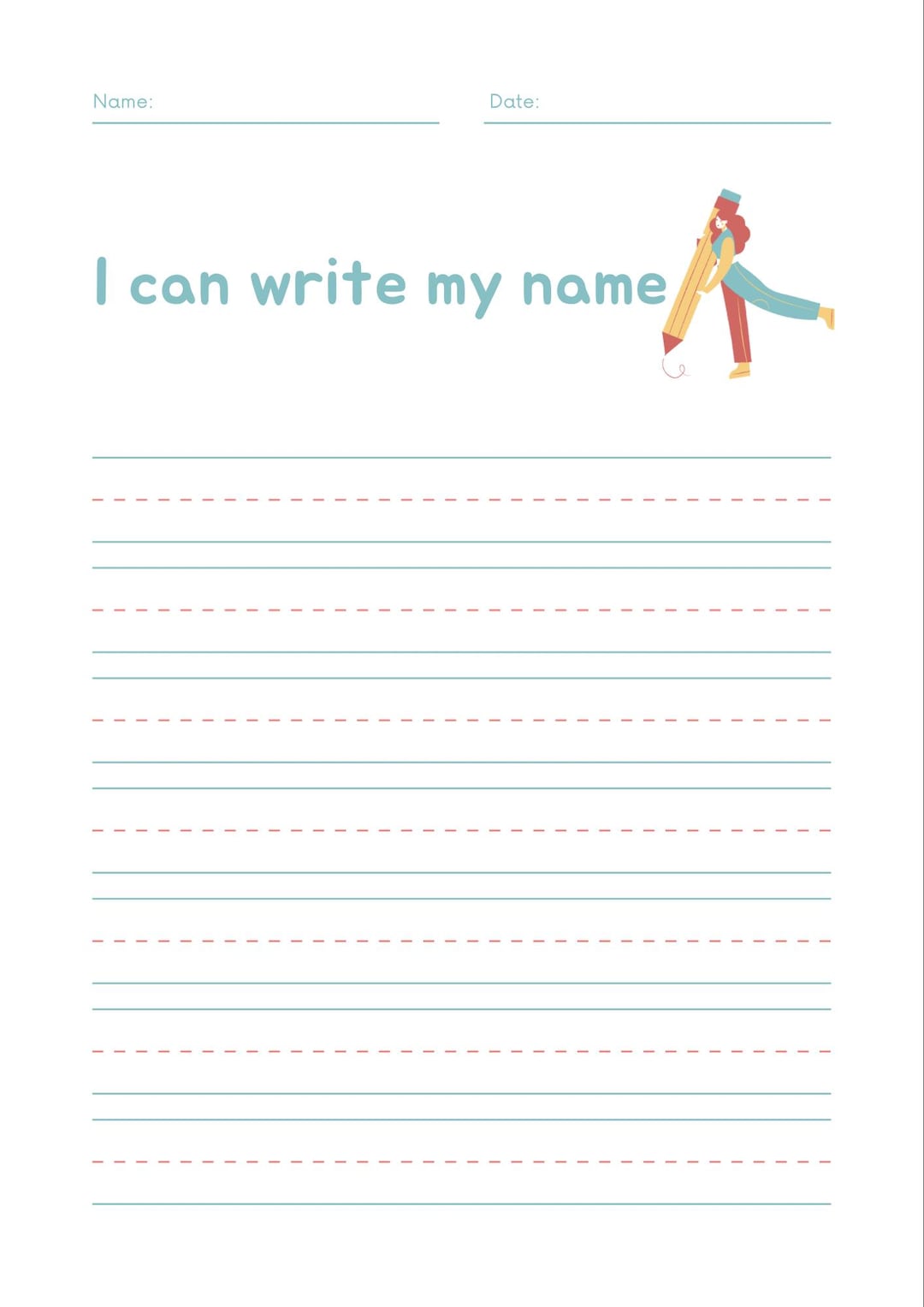 Child’s Name Writing Practice Sheet - Etsy