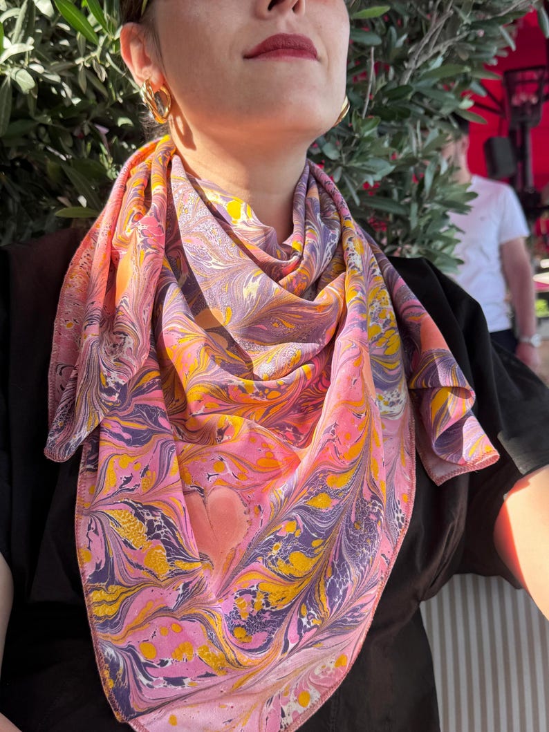 Pink Lavender Marbled Pareo Scarf, 100x100 Oversized Bandana, Square ...