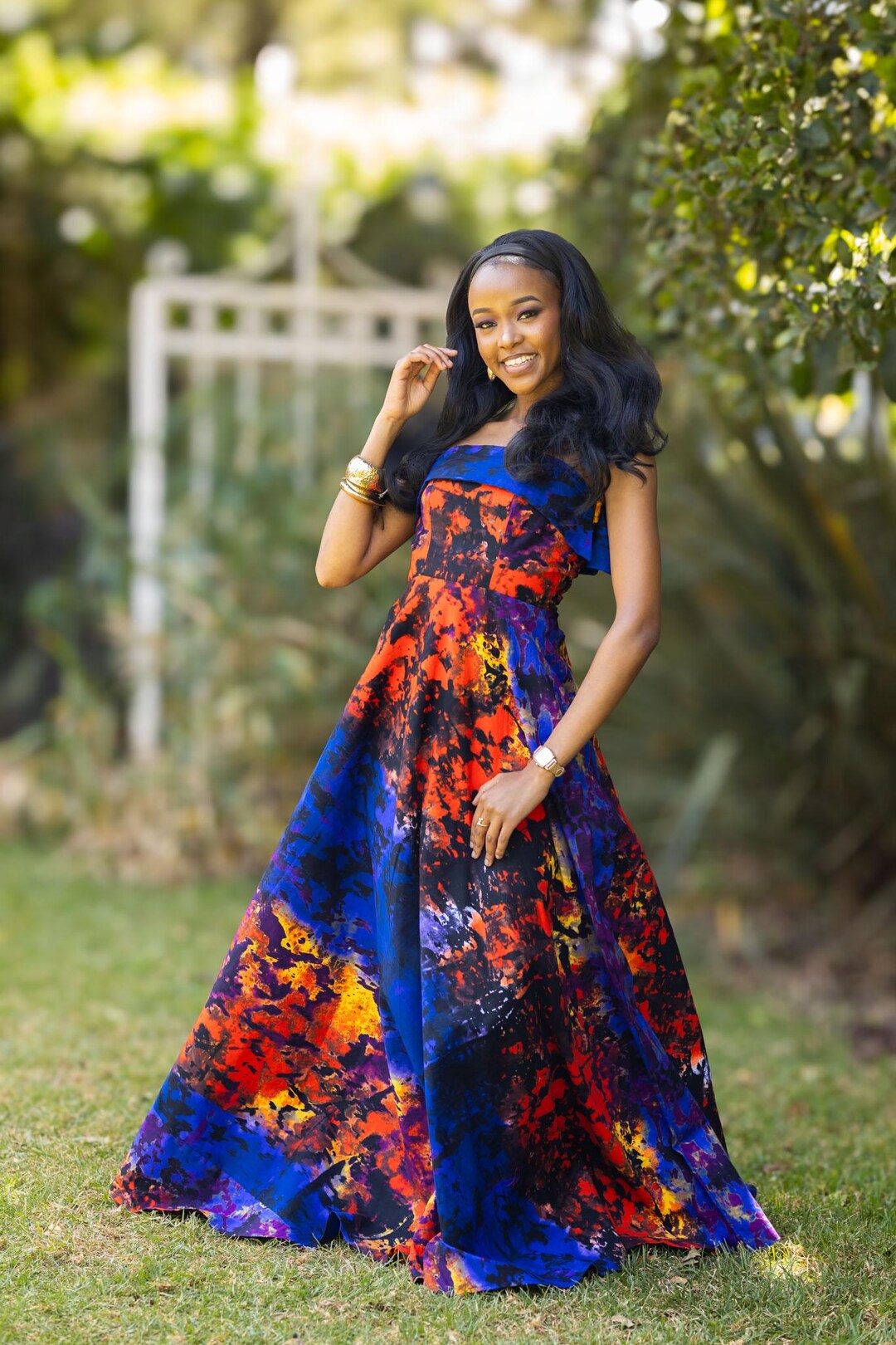 African Print Prom Dress | Elegant Strapless Wedding Guest Maxi ...